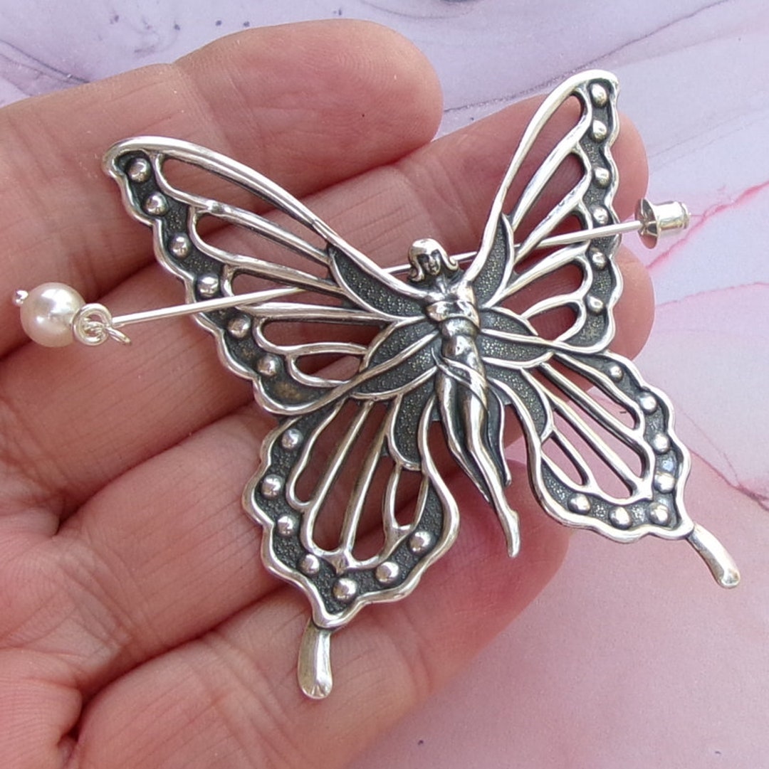 Fairy Shawl Pin, Butterfly Shawl Pin, Fairy Sweater Pin, Silver Shawl ...