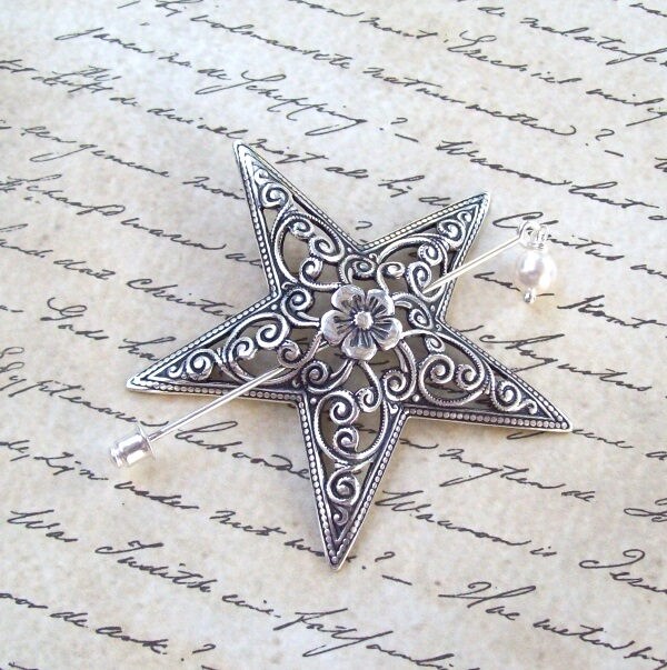 Silver Star Shawl Pin Filigree Scarf Pin Silver Star Sweater - Etsy