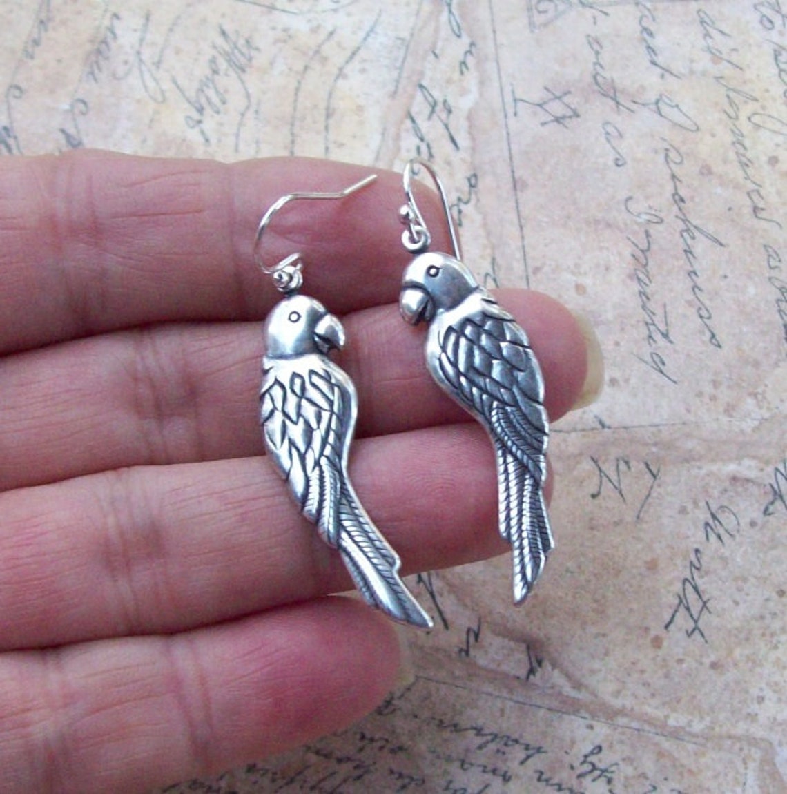 Parrot Earrings, Bird Earrings, Sterling Silver Earwires, Macaw ...