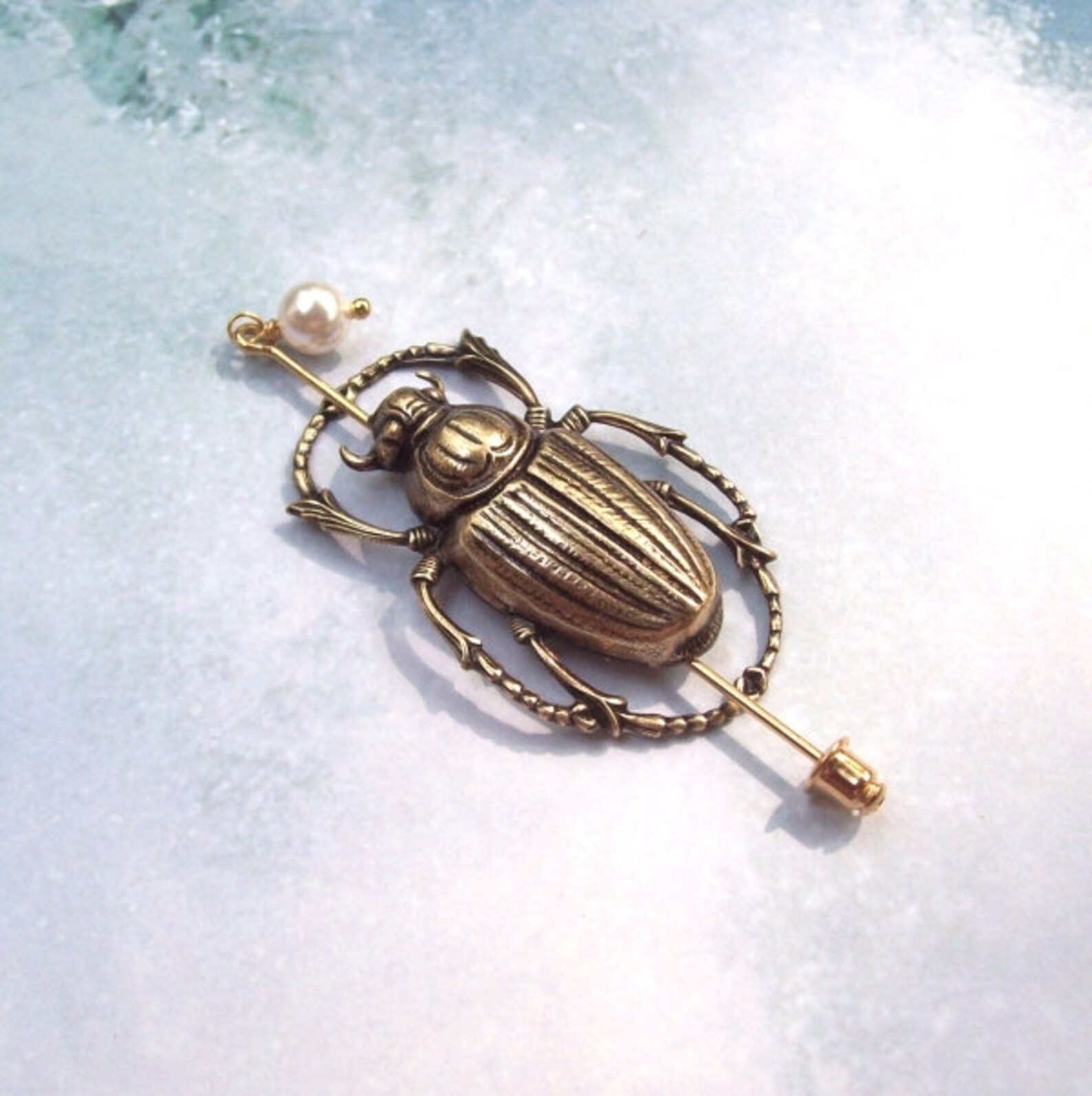 Gold Scarab Shawl Pin, Beetle Lapel Pin, Gold Shawl Pin, Stick Pin, Hat ...