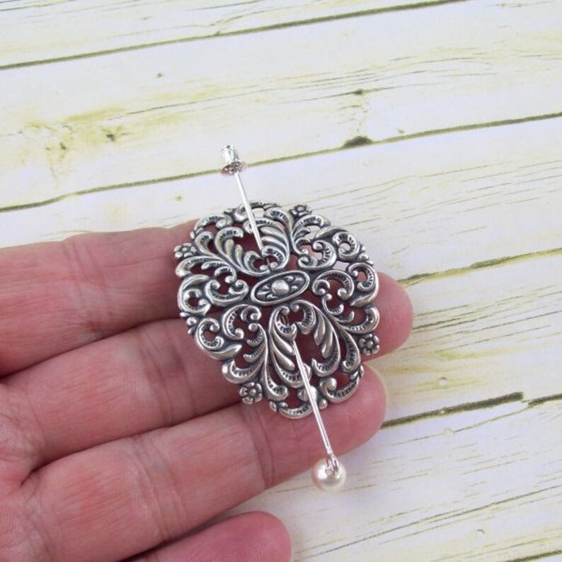 Victorian Shawl Pin, Oval Filigree Scarf Pin, Stick Pin, Lapel Pin ...