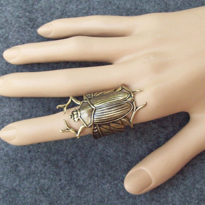 Adjustable Gold Scarab Ring, Brass Beetle Ring, Thumb Ring, Insect Ring ...