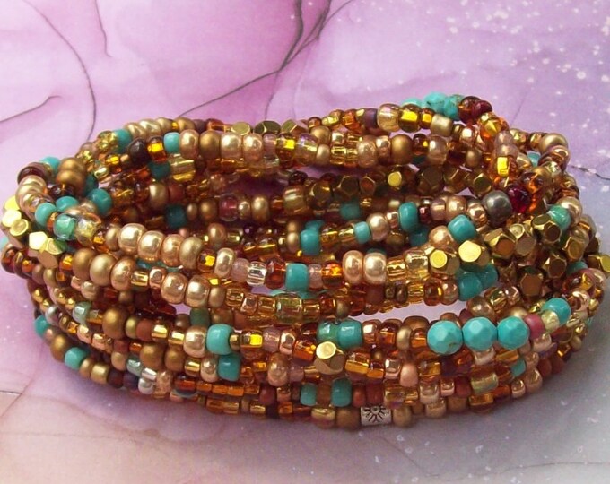 Myan Gold Wrap Bracelet, Aztec Gold Beaded Wrap, Wrap Necklace, Tribal ...