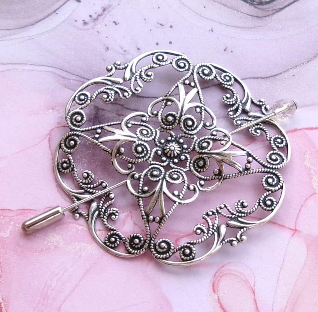 Victorian Filigree Shawl Pin, Silver Shawl Pin, Silver Scarf Pin, Lapel ...