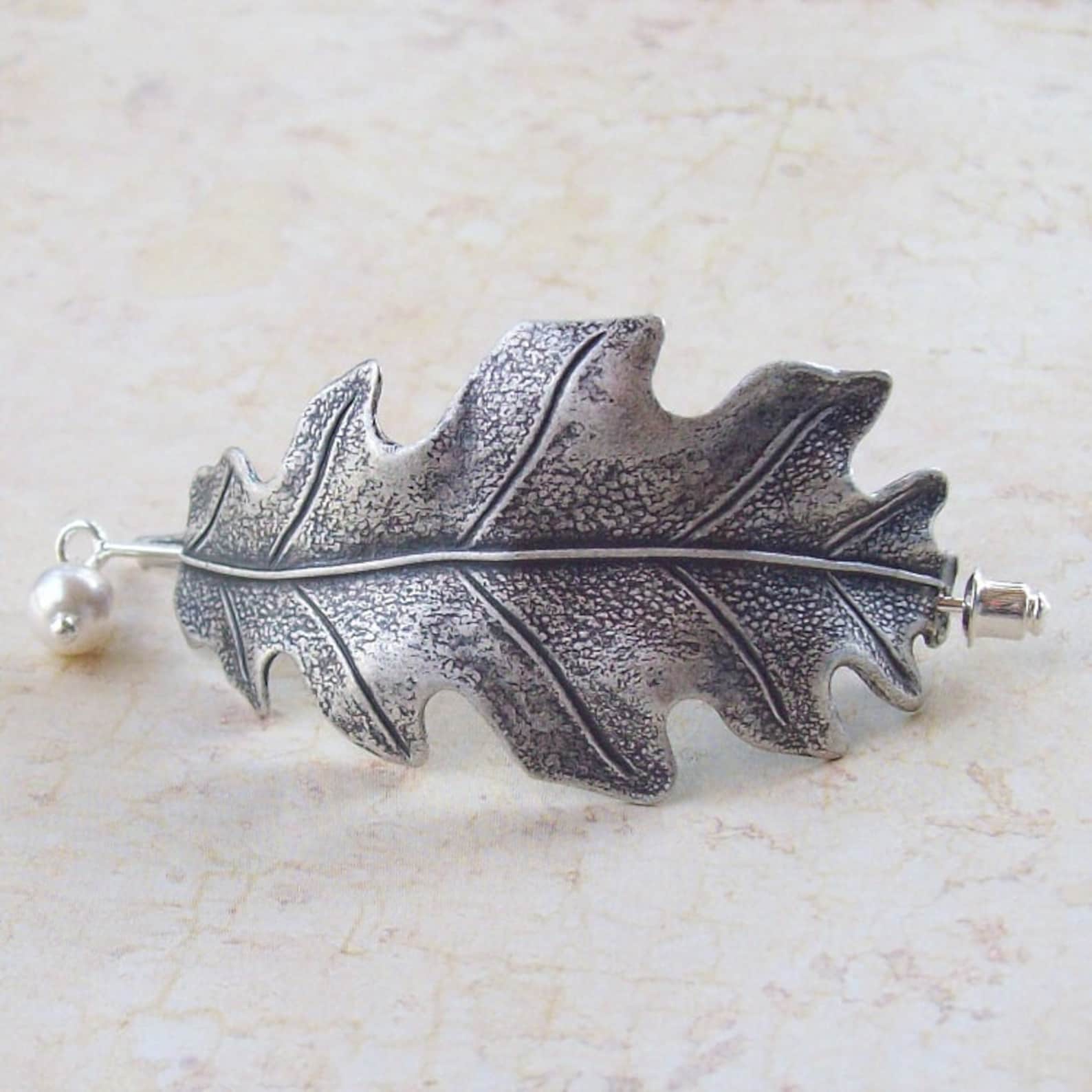 Silver Oak Leaf Shawl Pin Leaf Scarf Pin Silver Pin - Etsy