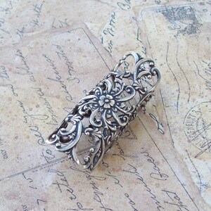 Adjustable Silver Victorian Ring, Long Finger Ring, Floral, Thumb Ring ...