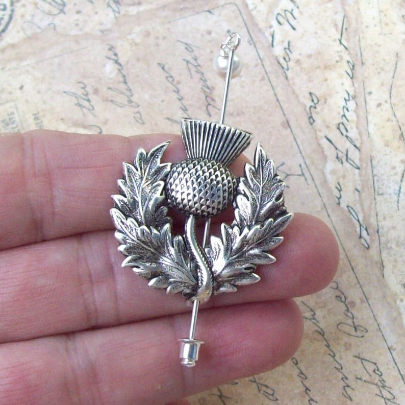 Silver Scottish Thistle Shawl Pin, Branch Scarf Pin, Silver Shawl Pin ...