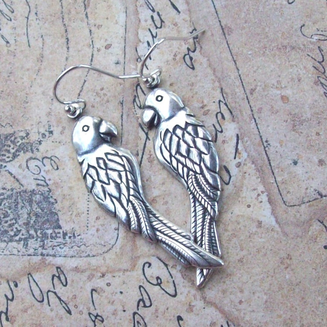 Parrot Earrings, Bird Earrings, Sterling Silver Earwires, Macaw ...