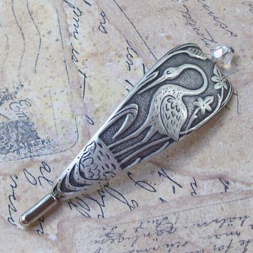 Crane Shawl Pin Bird Scarf Pin Bird Sweater Pin Silver - Etsy