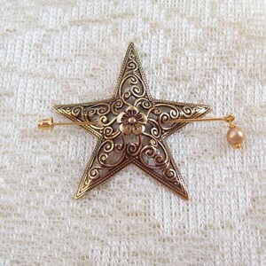 Star Shawl Pin, Filigree Scarf Pin, Gold Star Sweater Pin, Spring ...