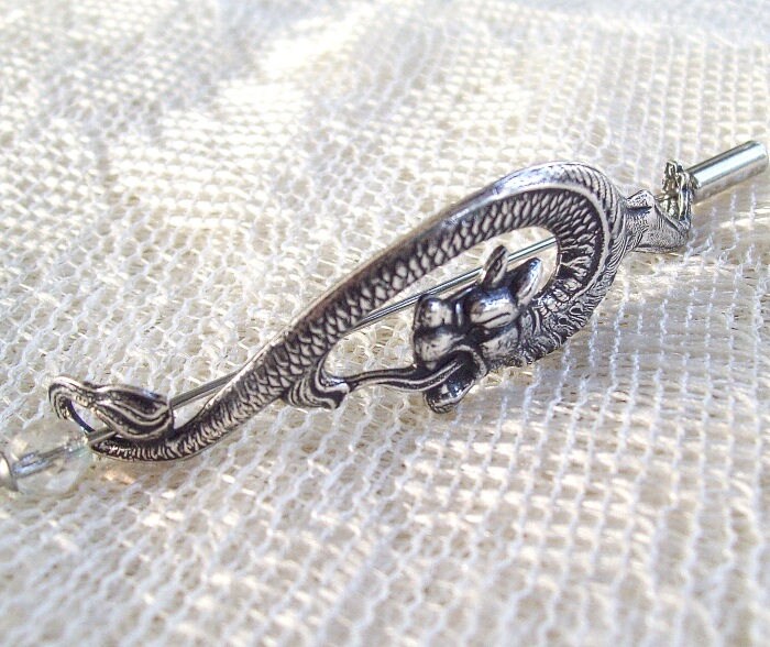 Dragon Shawl Pin, Dragon Scarf Pin, Silver Shawl Pin, Sweater Pin, Hair ...