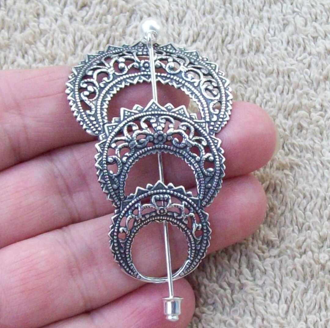 Crescent Moon Shawl Pin, Silver Lapel Pin, Silver Shawl Pin, Celestial ...