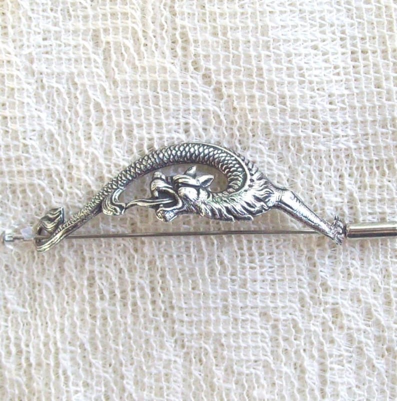 Dragon Shawl Pin, Dragon Scarf Pin, Silver Shawl Pin, Sweater Pin, Hair ...