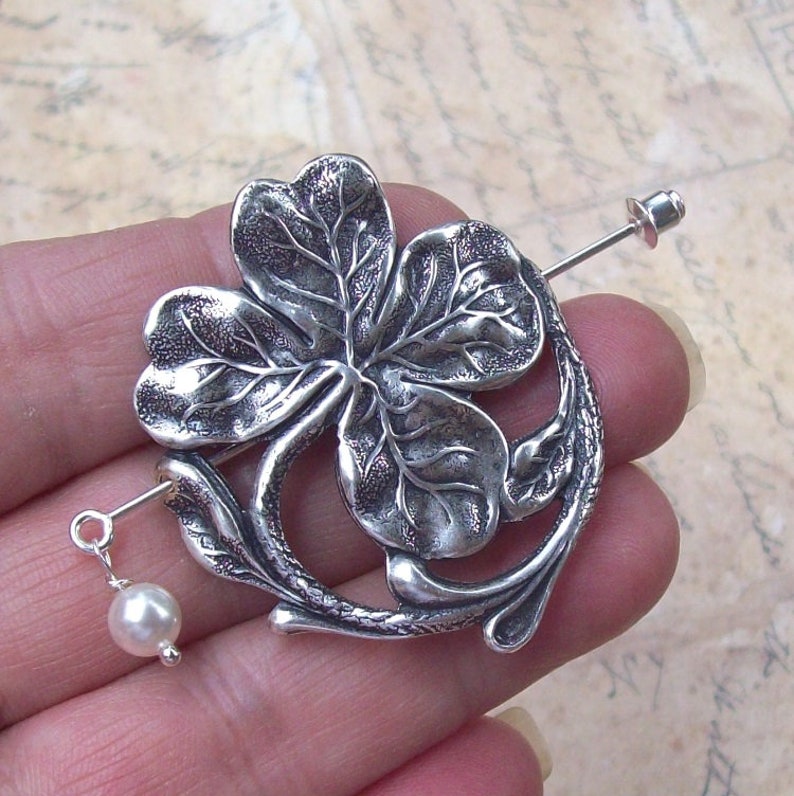 Shamrock Shawl Pin, Celtic Lapel Pin, Silver Hat Pin, Silver Shawl Pin ...