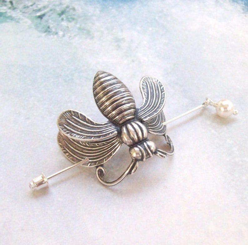 Bee Shawl Pin, Honeybee Scarf Pin, Silver Shawl Pin, Silver Bee, Bumble ...