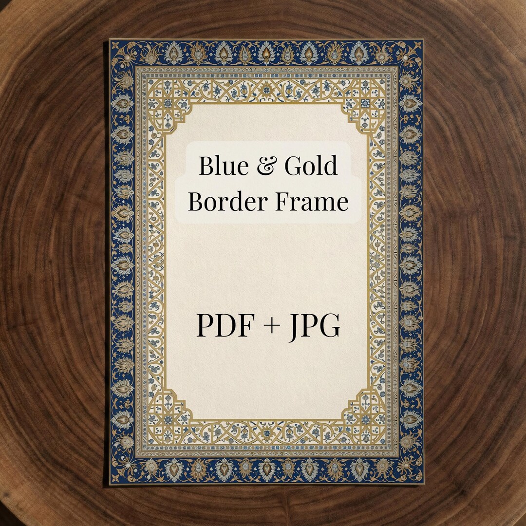 Arabic Border Frame, Nikkah Certificate DIY, Blue & Gold Ornate ...