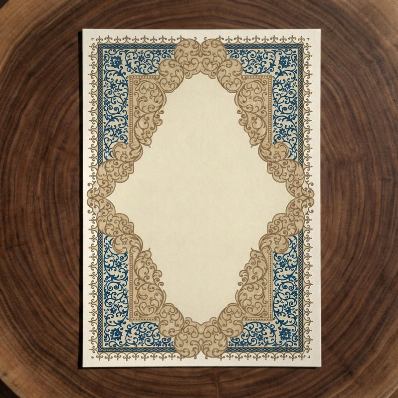 Blue Iznik Tile Border Frame, Sapphire Floral Scroll Design, Formal ...