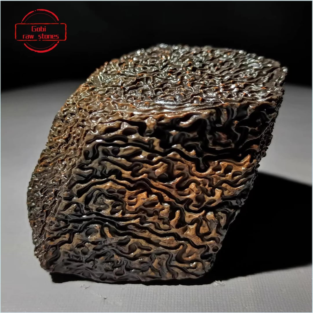 Pierre de gobi naturelle : motif noir, or et rouge, texture rugueuse ...
