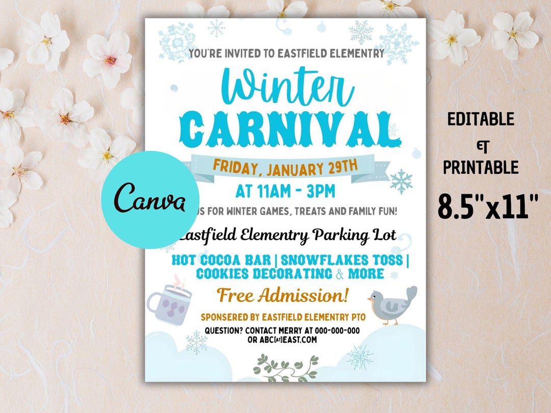 Editable Winter Festival Flyer, Winter Carnival Invitation, Canva ...