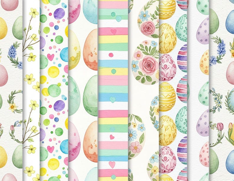 Easter Digital Paper Pack, Watercolor Eggs, Floral Designs (34 Jpgs) - Etsy