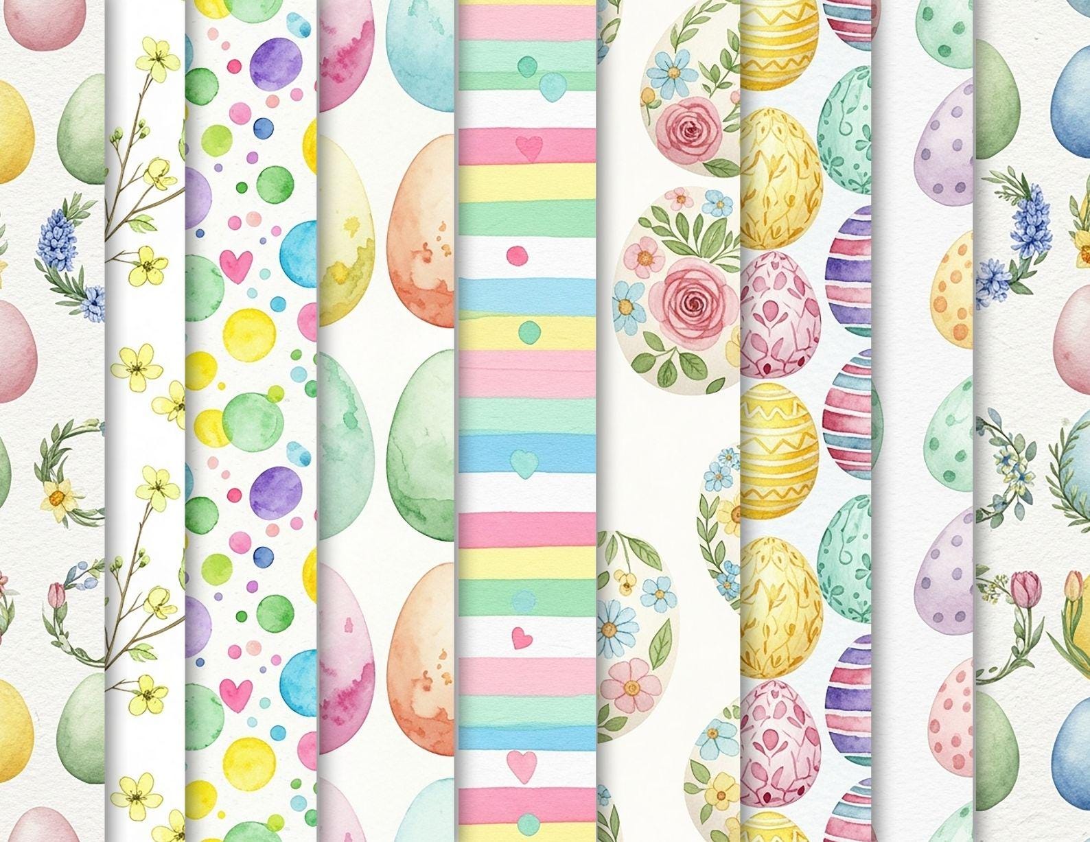 Easter Digital Paper Pack, Watercolor Eggs, Floral Designs (34 Jpgs) - Etsy