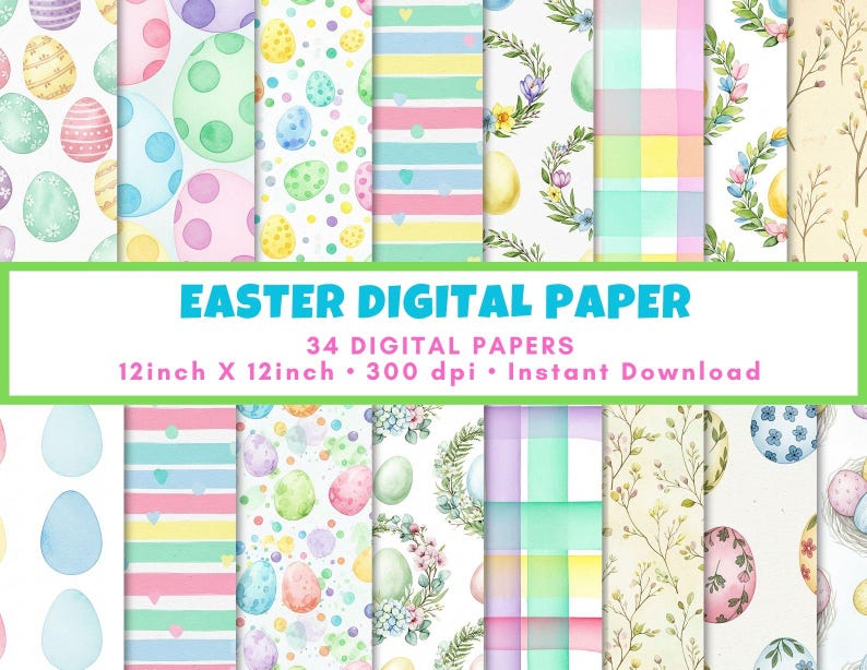Easter Digital Paper Pack, Watercolor Eggs, Floral Designs (34 Jpgs) - Etsy