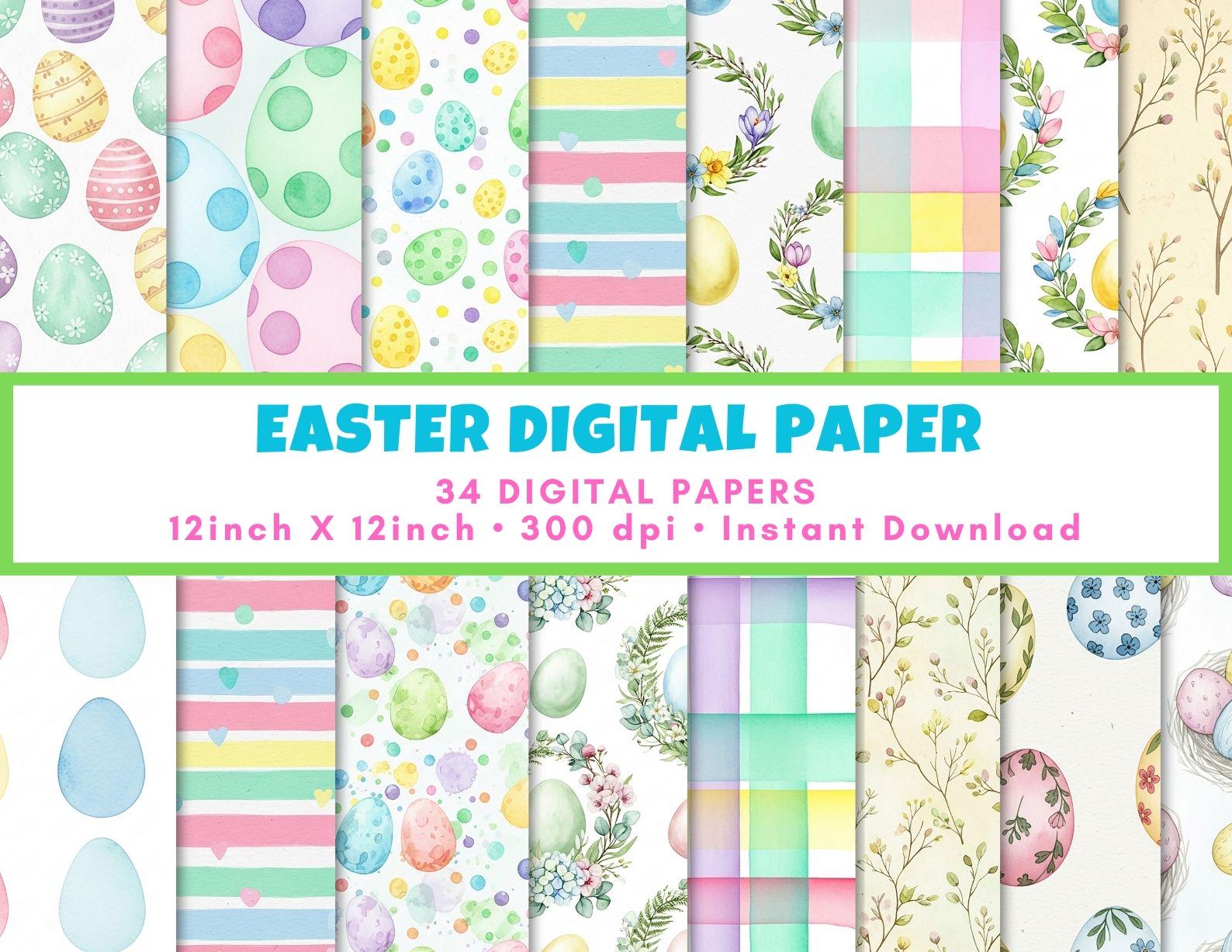 Easter Digital Paper Pack, Watercolor Eggs, Floral Designs (34 Jpgs) - Etsy