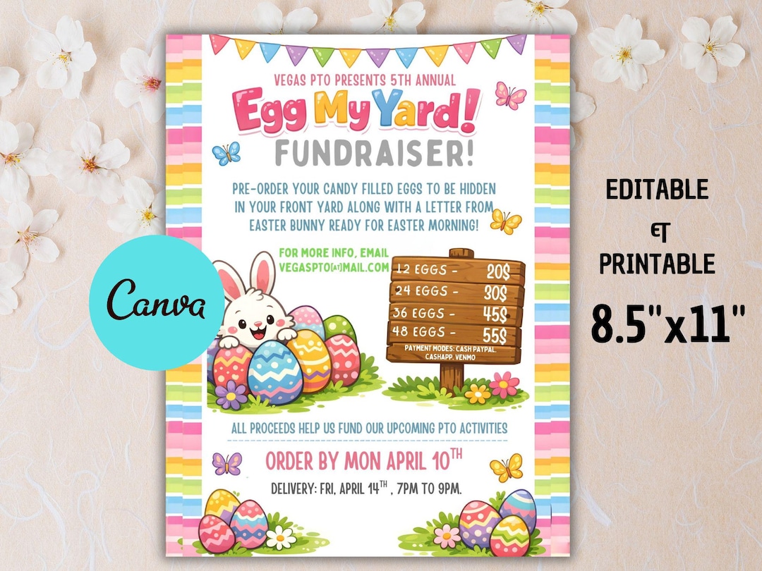 Egg My Yard Fundraiser Flyer, Easter Bunny Letter, Canva Template ...