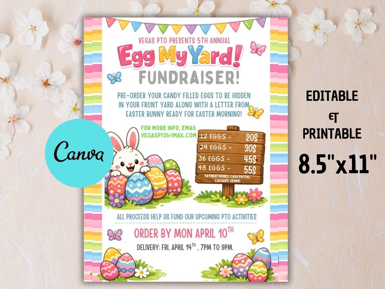 Egg My Yard Fundraiser Flyer, Easter Bunny Letter, Canva Template ...