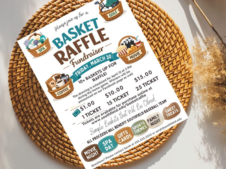 Editable Basket Raffle Flyer Template, School Fundraiser (digital ...