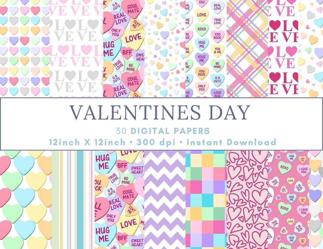 Valentine's Day Digital Paper Pack, Hearts, Scrapbooking (digital ...