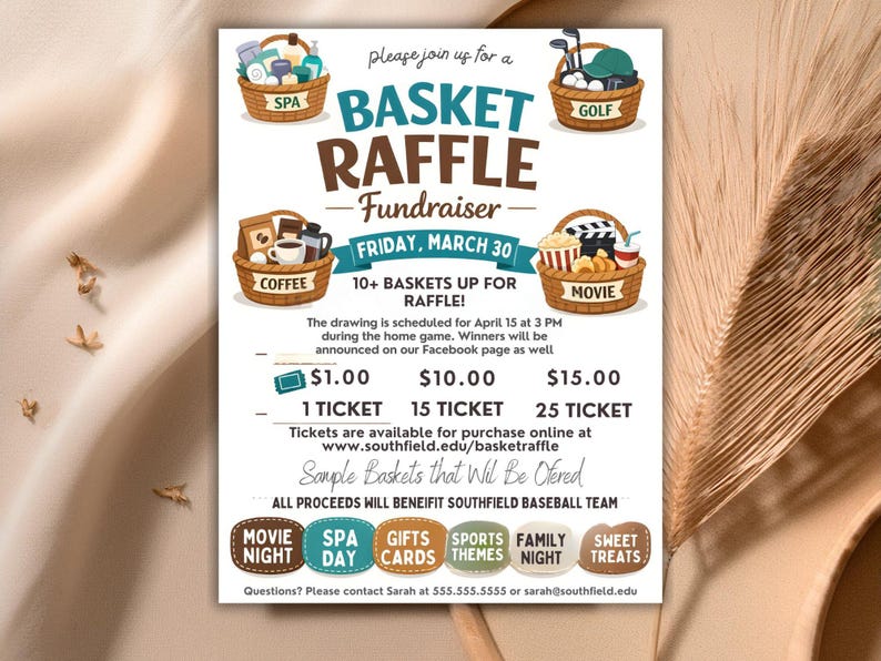 Editable Basket Raffle Flyer Template, School Fundraiser (digital ...