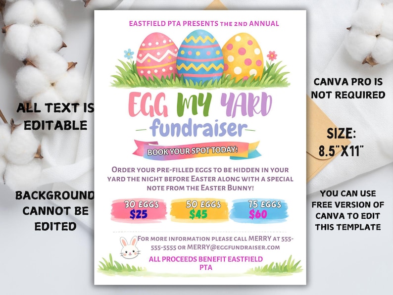 Editable Egg My Yard Flyer: Easter Fundraiser Template (canva, Digital ...