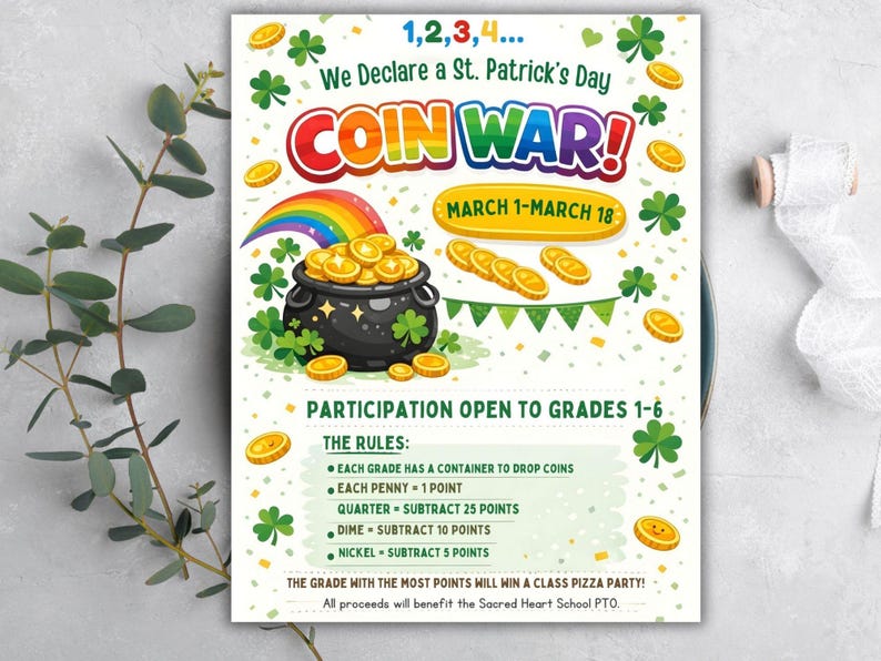 St. Patricks Day Coin War Flyer: School Fundraiser (CANVA Template ...