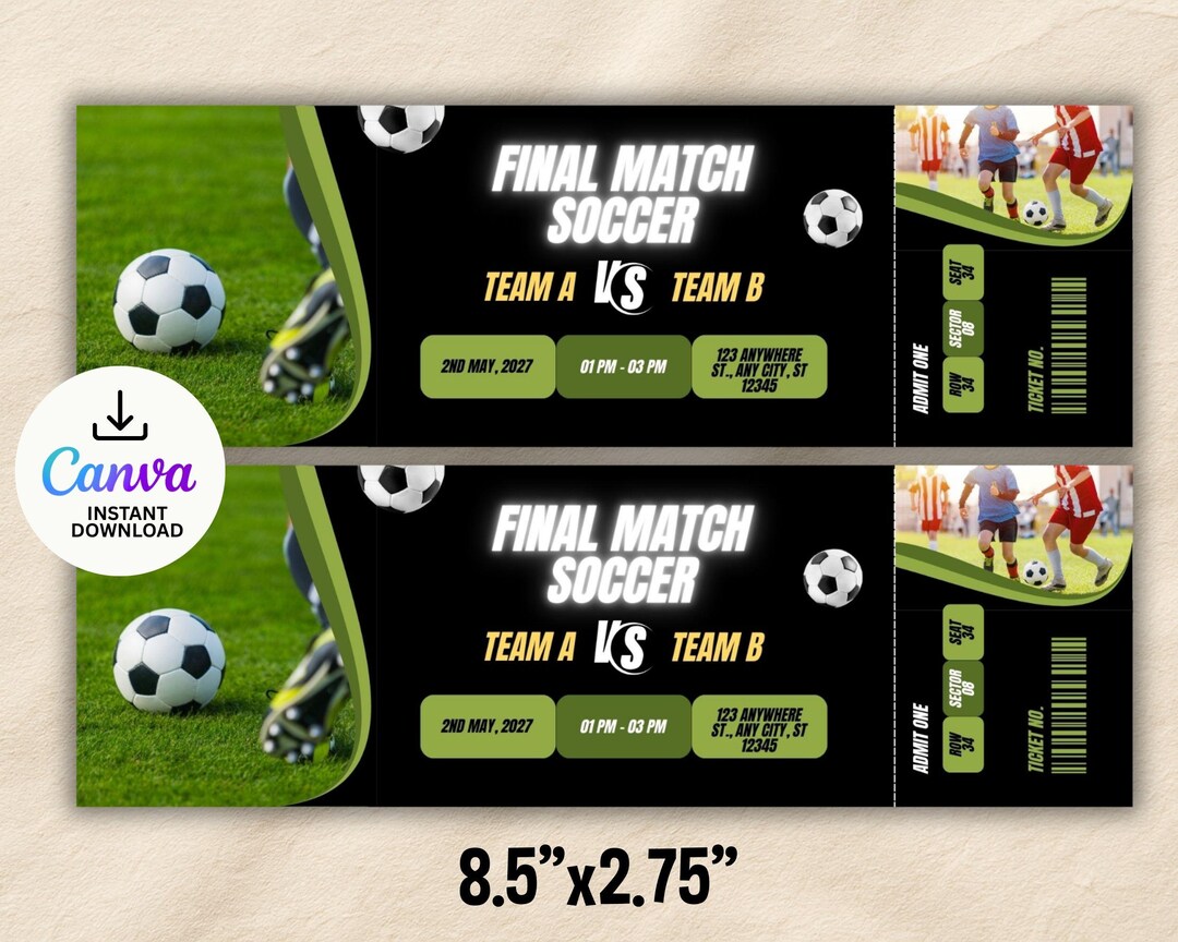 Editable Soccer Game Ticket Template, Custom Soccer Surprise Game ...