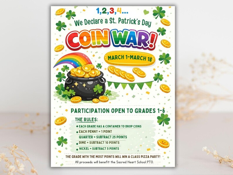 St. Patricks Day Coin War Flyer: School Fundraiser (CANVA Template ...