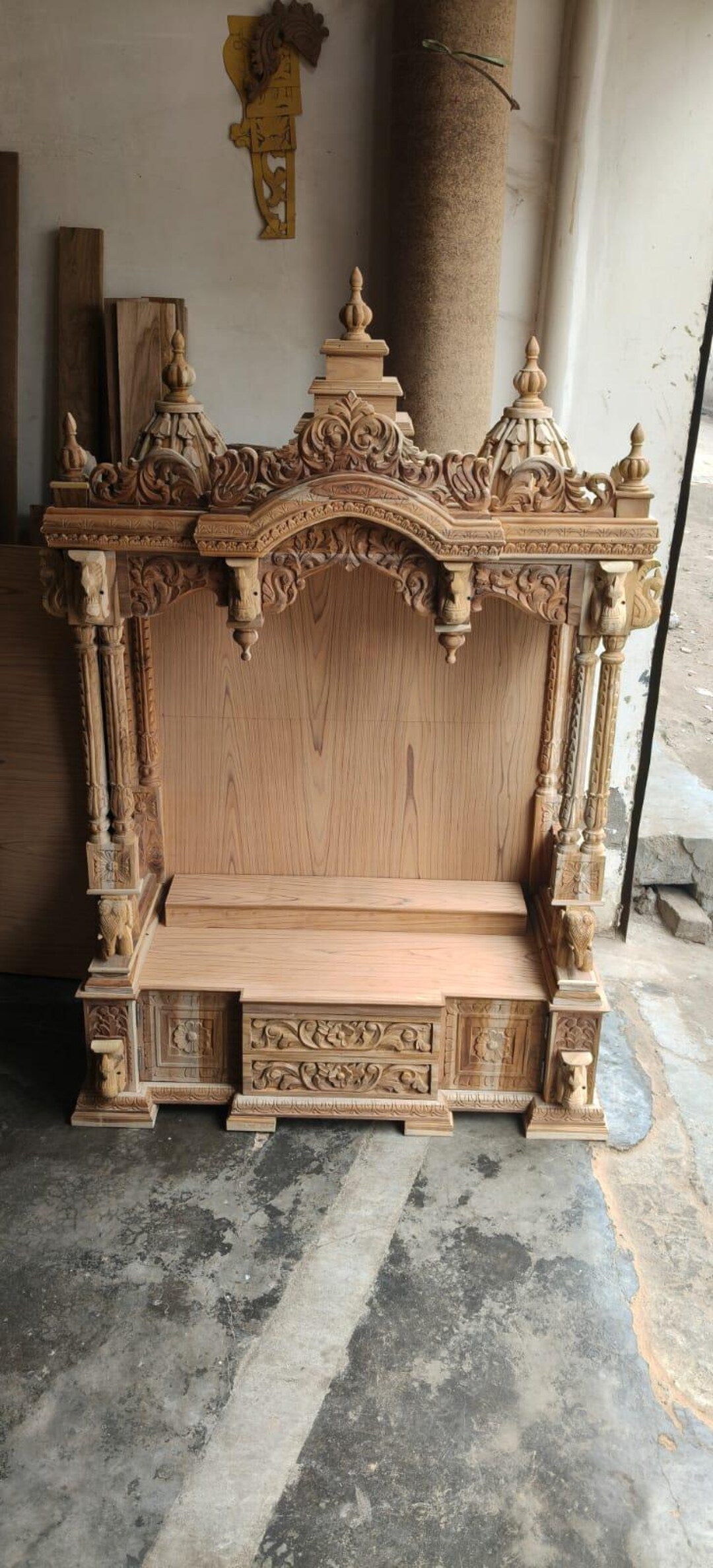 Buy Hindu Mandir Drawer Gumbad Wooden Home Temple for Pooja Room Online ...