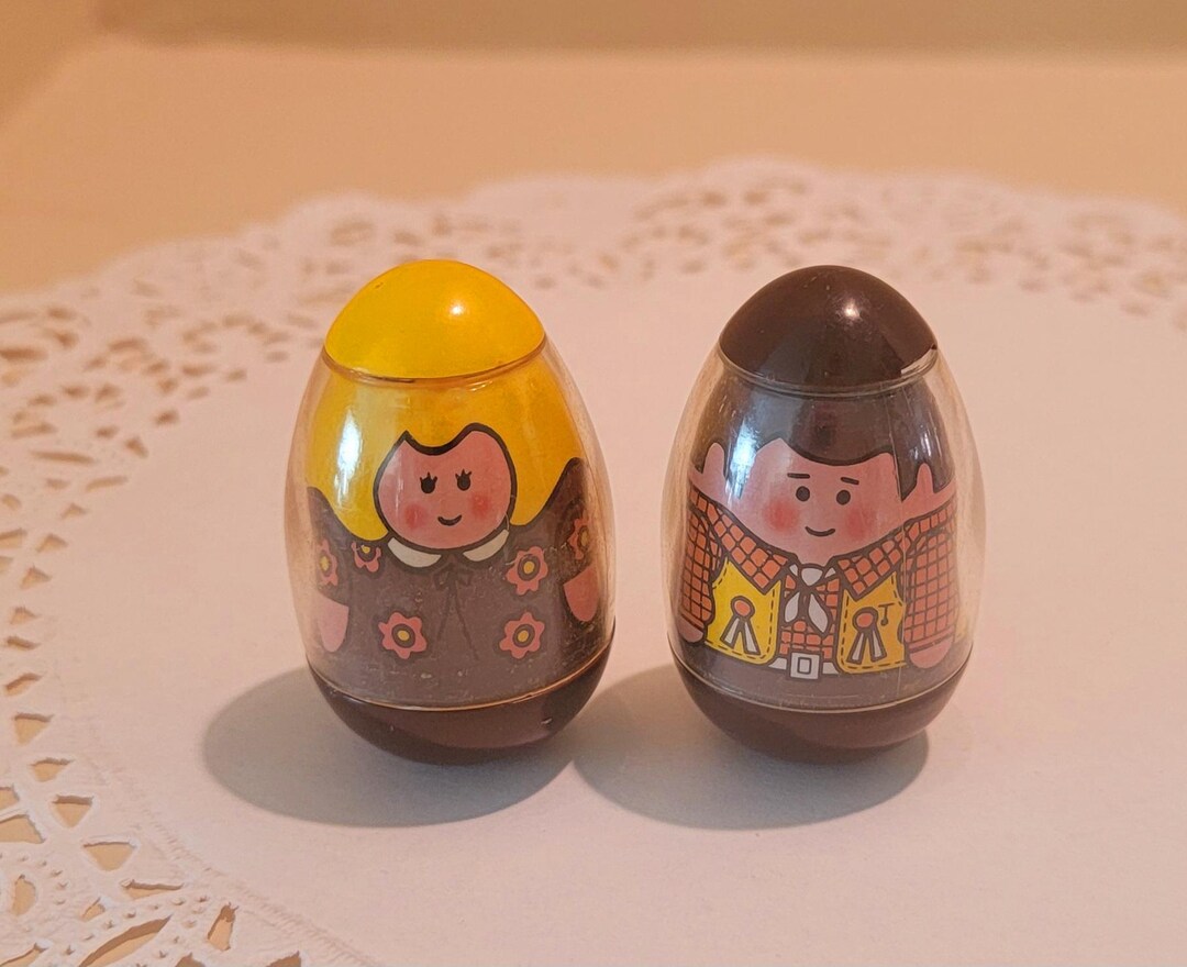 Vintage Weeble Wobble Sherrif Cowboy Western Man and Lady in Brown ...