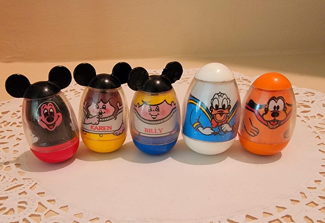 Set of 5 Vintage Weebles, Mickey Mouse, Karen, Billy, Donald Duck and ...