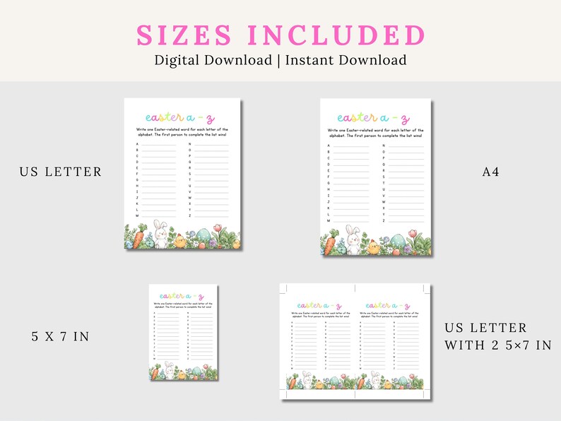 Printable Easter Games Bundle, Think Fast Game, Easter A-Z Game, Easter ...