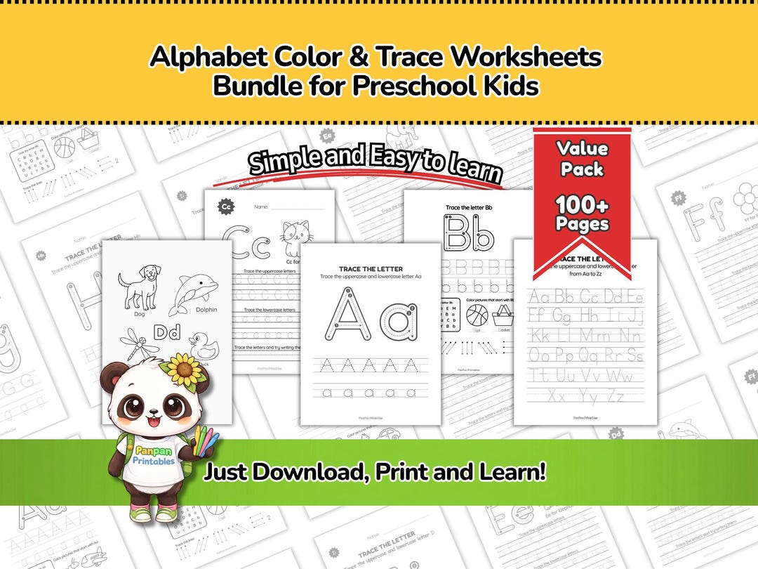 Alphabet Color and Trace Worksheets Bundle for Preschool Kids | Learn ...