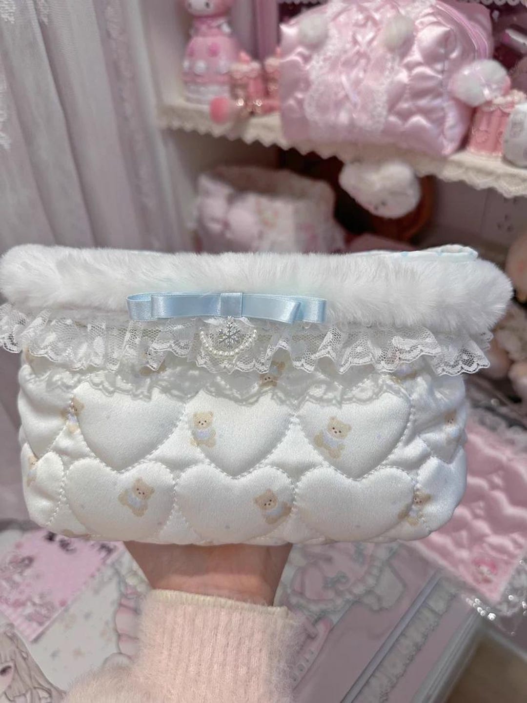 Handmade Blue Bear Lace-trim Storage Basket | Original Kawaii Decor ...