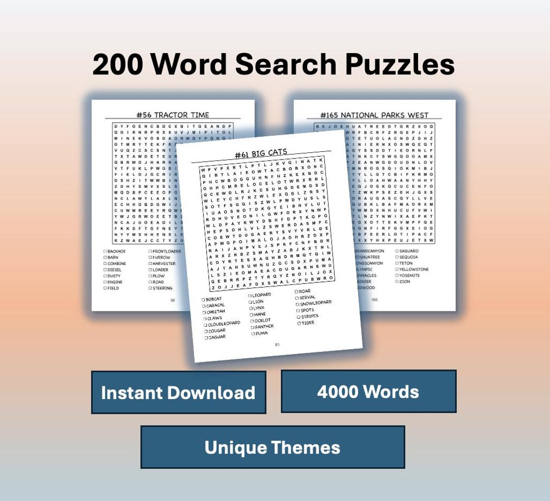 200 Word Search Puzzles (4000 Words) | Printable PDF Download With ...