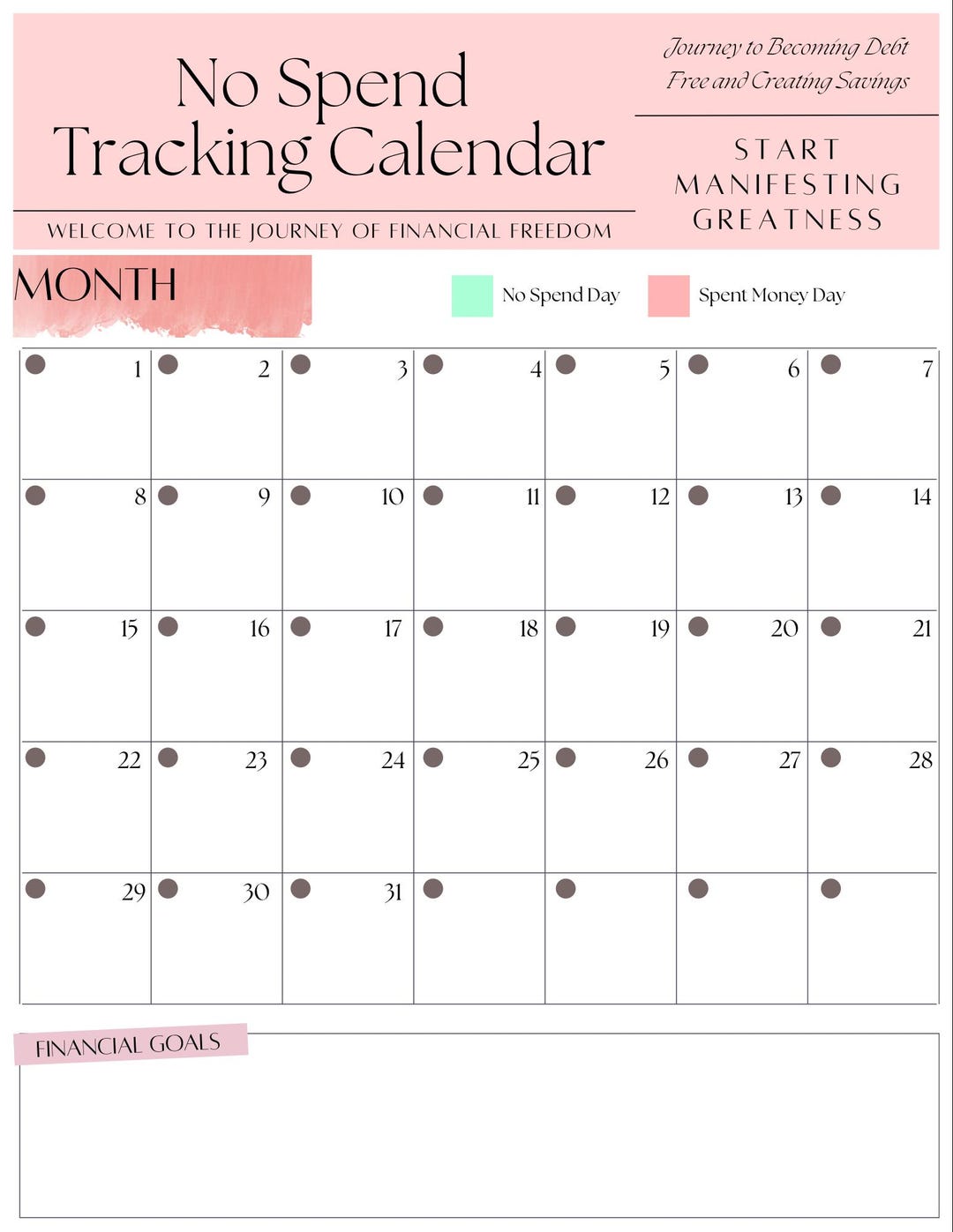 No Spend Challenge Calendar Tracker - Etsy
