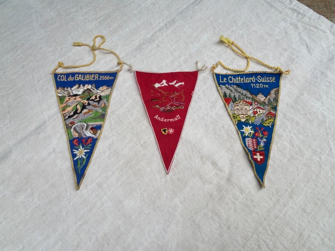Antique Swiss or French Pennant, Travel Pennant, 1950s Alps Ski Travel ...