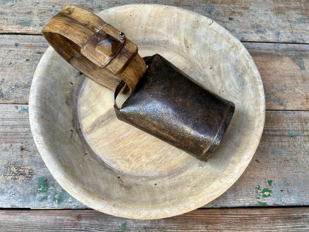 Antique French Cowbell, Wood Neck Fastener, Large Bentwood Cow Bell ...