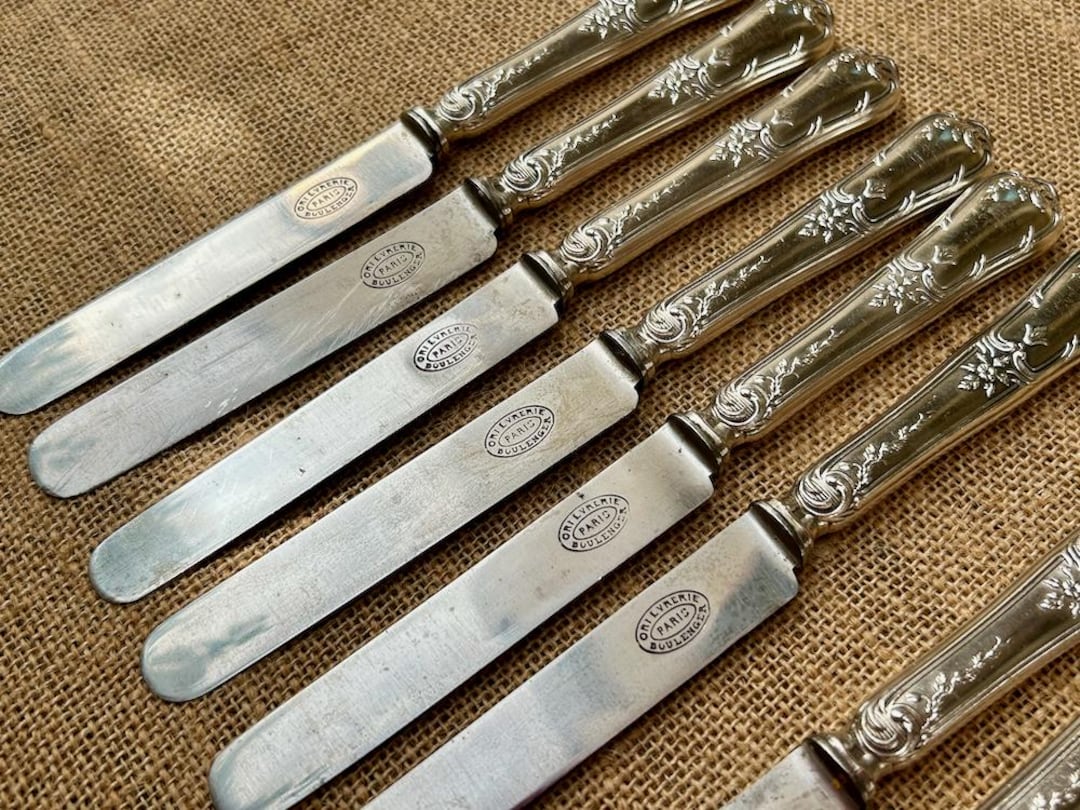 Antique French Silver Plate Knives Set: Boulenger Paris, 1920s Luncheon ...