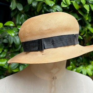 Antique Straw Hat, French Vintage Costume, Black Ribbon, Women's Summer ...
