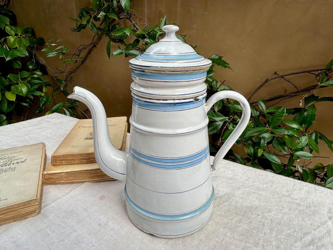 Antique French Enamel Coffee Pot: 1930s Blue Biggin, 4-piece Set - Etsy