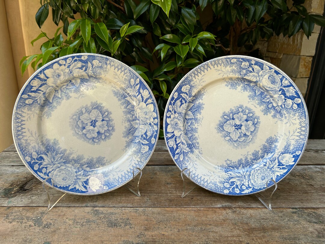 Vintage French Blue Transfer Ware Plates, Set of 2, Sarreguemines ...
